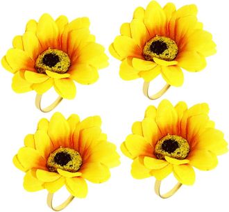 Pretyzoom Sonnenblumen Serviettenringe Aus Metall Und Kunststoff Dekorative Serviettenhalter F&uuml;r Esstisch K&uuml;nstliche Blumen Hochzeitstischdeko Und Festtagsservi