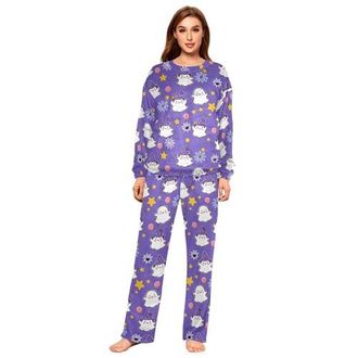 Alaza Ensemble de pyjama en polaire pour femme, fantôme mignon, vêtements de détente deux pièces, vêtements de nuit, pyjama thermique, super doux, ensemble 
