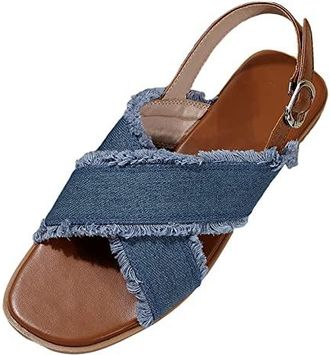 Generic Sandales dété décontractées à bout ouvert en denim à fond plat et doux pour femme - Sandales en gelée avec clous, bleu, 37.5 EU