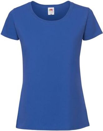 Fruit Of The Loom Ladies Iconic 195 - T-shirt moulant pour femme en coton peign&eacute;, col rond, basique avec coutures lat&eacute;rales, bleu roi, M