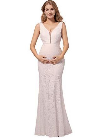 Ever-pretty Sir&egrave;ne Robe de Mariage Enceinte Femme Longue en Dentelle Maternit&eacute; dallaitement Moulante Col V Blanc 42