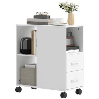 HOMCOM Beistelltisch mit Rollen, mobiles Sofaende mit Schubladen, verstellbarem Regal und offenem Fach, f&uuml;r Wohnzimmer, Schlafzimmer, wei&szlig;