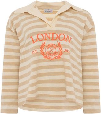 Zwillingsherz Langarmshirt London gestreift, Polokragen, Aufdruck