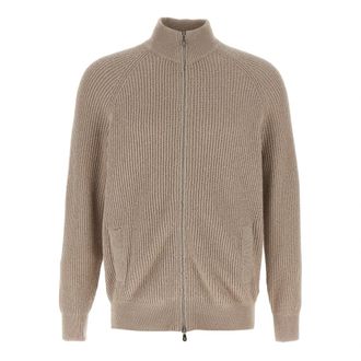 Brunello Cucinelli Halbgerippte Baumwollgaze-Strickjacke - - Knitwear - Herren - Beige - M