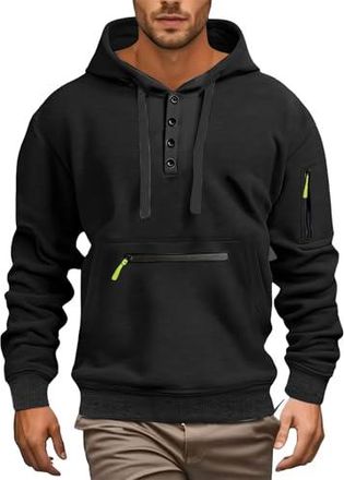 Generic Lightweigh Sweat &agrave; capuche uni pour homme 2026 Printemps Automne et Hiver Mode D&eacute;contract&eacute; Manches Longues Bouton Manches Longues Demi-Bouton Sweatshi