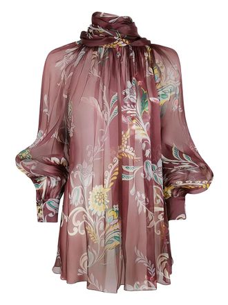 Etro Seidenoberteil mit Blumen-Print - Violett