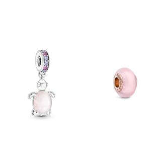 Pandora Murano Glass Pink Sea Turtle Dangle Charm 798939C02 & Charm Moments Muranoglas rosa ros&eacute;vergoldet 789421C00
