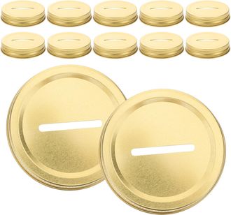 DOITOOL 12 St&uuml;ck Einmachglasdeckel 70mm mit M&uuml;nzschlitz Metall Ersatzdeckel f&uuml;r Spardosen und Spargl&auml;ser Bruchfest und Wiederverwendbar Schraubverschluss f&uuml;r 