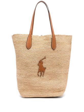 Polo Ralph Lauren grand sac cabas &agrave; logo Big Pony - Tons neutres