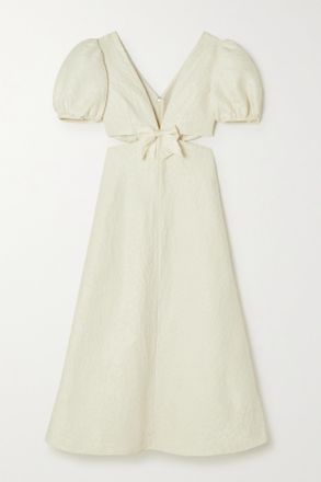 Markarian Patti Midikleid Aus Geblümtem Brokat Mit Seidenbesatz Und Cut-outs - Weiß