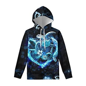 Coloranimal Sweat &agrave; capuche &agrave; manches longues avec cordon de serrage pour femme - Tailles XS-4XL, Fleurs de tortue de mer., S