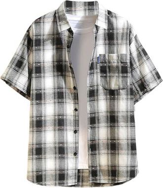 Generic Chemise Carreaux Homme Manches Courtes- Grande Taille D&eacute;contract&eacute; Style Vintage Chic Confortable &Eacute;t&eacute; De Tous Les Jours Doux Passe-Partout Ext&eacute;rieur Co