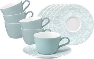 SELTMANN WEIDEN Life Fashion Kaffeetassen mit Untertassen 6er Set - 240 ml - Kaffee-Set für 6 Personen - Porzellan Geschirr-Set mit Relief-Muster, Spülmaschinen- & Mi