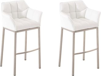Clp Barhocker 2er Set mit Lehne Damaso, Barst&uuml;hle gepolstert mit Kunstlederbezug, Vierfu&szlig;gestelle aus Metall, bis 240 kg belastbar, Farbe:wei&szlig;, Gestell Fa