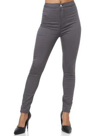 Elara Damen Jeans High Waist Slim Fit Chunkyrayan JS710-18 Grau 42 (XL)
