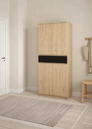 Dmora Schuhschrank Nolwenn, Schuhregal, Mehrzweck-Eingangsgarderobe, M&ouml;bel f&uuml;r Schuhe, 80x40 h192 cm, Eiche und Schwarz