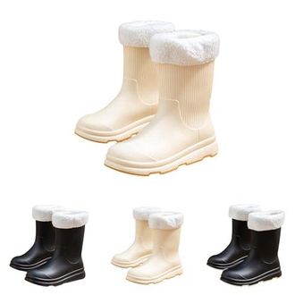 Generic Wellington Bottes de pluie mi-mollet antid&eacute;rapantes et imperm&eacute;ables avec doublure en peluche, amovibles et lavables pour la p&ecirc;che, le jardinage, blanc