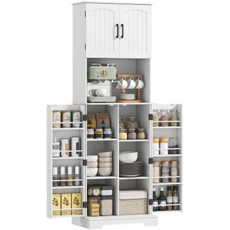 HOMCOM Armoire de cuisine - HOMCOM - 4 portes, plan de travail, 8 porte-&eacute;pices et &eacute;tag&egrave;res r&eacute;glables - MDF - 60x40x181,5cm - blanc