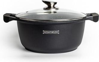 Royalty Line RL-BS34M - Faitout avec Rev&ecirc;tement Marbre, Couvercle en verre, Induction, 10 Litres, 34 cm, Noir