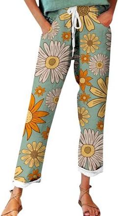 Generic Pantalon L&eacute;ger Femme Fluide Ete Leger en Lin &Eacute;t&eacute; Womens Autumn Fragrant Linen Print Casual Pants Perfect for Spring Comfortable and Trendy for Relaxed