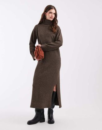 Object Rollkragen-Strick-Maxikleid in Braun