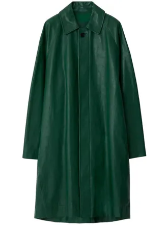 Burberry manteau en cuir &agrave; coupe longue - Vert