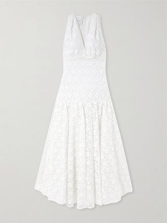 Giambattista Valli Robe Aus Schnurgebundener Spitze Mit Satinbesatz Und Falten - Elfenbein