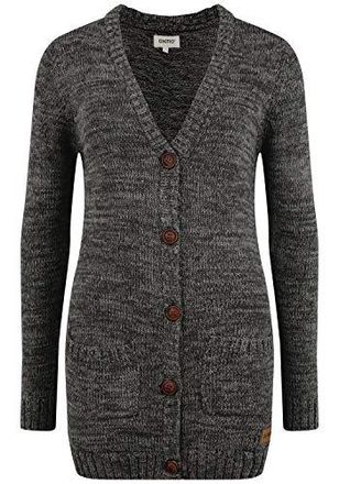 Oxmo OXPhilemona Femme Veste Longue en Maille Cardigan Long avec Poches plaqu&eacute;es Boutons 100% Coton Regular Fit, Taille:S, Couleur:Black (799000)