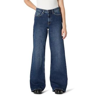 Amazon Essentials Jean Jambes Larges, Taille Haute et Faible &Eacute;lasticit&eacute; Femme, Gris Pierre D&eacute;lav&eacute; Fonc&eacute;, 38-40