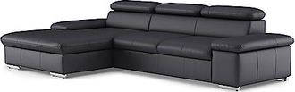 Cavadore Echtleder-Schlafcouch Valerie mit XL-Longchair / Ecksofa mit Bettfunktion, Kopfteilverstellung + großem Longchair / 286 x 73 x 174 / Leder Schwarz