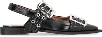 Ganni Womens Black Faux Leather Slingback Pumps Upper: Polyurethane Ballerina Shoes