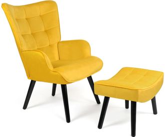 IDMarket Skandinavischer Sessel Ania mit Fußstütze, Velours, Gelb