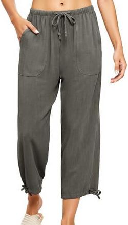 Generic Pantalon en coton et lin pour femme - Jambe large - Pantalon de plage d&eacute;t&eacute; pour femme - Confortable - Pantalon de yoga Palazzo XIYU26083, gris, XXL