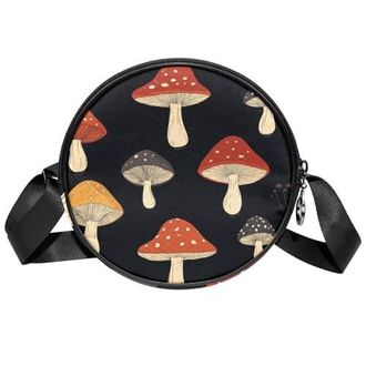 Generic Sac &agrave; bandouli&egrave;re rond pour femme, motif champignons color&eacute;s, petit sac &agrave; bandouli&egrave;re avec fermeture &eacute;clair, bretelles r&eacute;glables, sac &agrave; main rond d&eacute;co