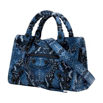 Balenciaga Womens Le City Top Handle Bag Blue Calfskin