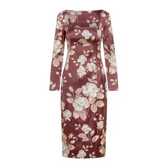 Dolce & Gabbana Femme, Robes, Multicolore, Taille: 40 FR Robe midi &agrave; col carr&eacute; et imprim&eacute; roses