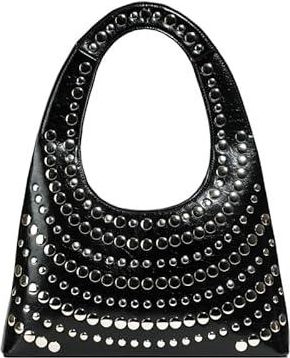 Generic Sac à bandoulière pour femmes en PU avec clous, grande capacité, sac porté épaule vintage en forme de croissant, sac à main décontracté