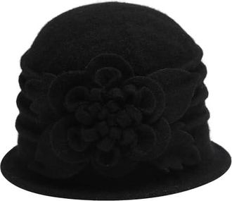 ZLYC Chapeau de Bowler dhiver en Laine pour Femme - Style Vintage des années 1920, Couleur : Noir uni, Taille Unique