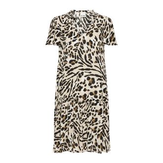 Ichi Ichi, Femme, Robes, Multicolore, Taille: 46 FR Robe &agrave; imprim&eacute; animal avec ourlet &agrave; volants