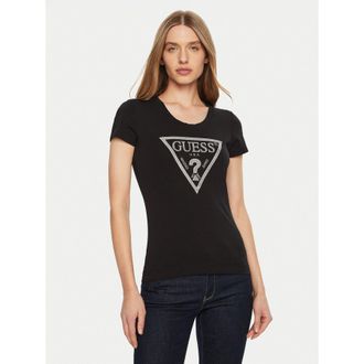 Guess T-Shirt SS CN SHINY TRIANGLE Schwarz Shirt Fit