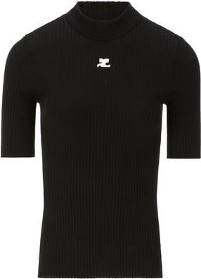 Courrèges Kurzarmpullover in Mesh - Schwarz