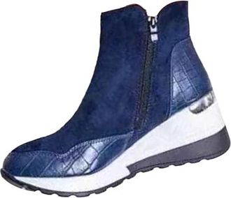 Generic Bottines Femme Patchwork Cuir Tendances Sport Bottines Courtes Grande Taille Chaudes Compens&eacute;es L&eacute;g&egrave;res Antid&eacute;rapant Chaussures Confortables 38 Bleu