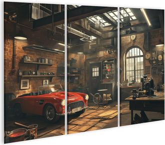 Islandburner Bild auf Leinwand Klassisches Auto in altem Werkstatt Loft für Wohnzimmer Auto-Enthusiasten Autowerkstatt Bilder Wandbilder Poster