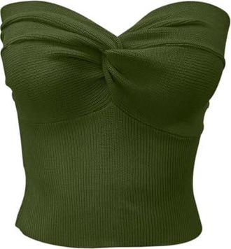 Generic Haut bandeau pour femme en tricot sans bretelles - Bustier tendance crois&eacute; dos nu - Mignon - Solide - &Eacute;paules d&eacute;nud&eacute;es - V&ecirc;tements de plage - Haut tub