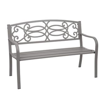 Mendler Gartenbank HWC-F44AM, Bank Parkbank Sitzbank, 2-Sitzer pulverbeschichteter Stahl - grau