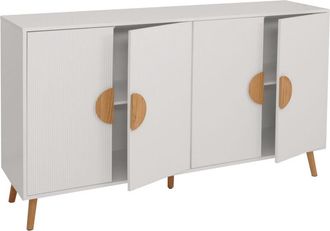 Hhg Sideboard 687, Kommode Schrank Highboard Anrichte, 3D-Design Melamin Holz, 88x150x40cm weiß