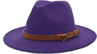 Generic Fedoras Chapeaux en feutre pour femme et homme Casquette dhiver en laine &agrave; large bord pour femme, violet, 6 7/8/7 1/8