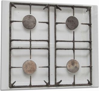 Wallario Herdabdeckplatte/Spritzschutz aus Glas, 1-teilig, 60x52cm mit 13mm hohen Füßen, für Ceran- und Induktionsherde, Alter Gasherd, ungeputzt und dreckig