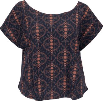 Guru Shop Weites Damen T-Shirt, Oversize Goashirt mit Psychodelischem Druck - Schwarz/rost, Baumwolle, Size:M/L