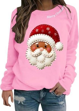 Generic HUIFUAO Sweat-shirt de Noël pour femme - Haut de Père Noël amusant - Grande taille - Tenue de Noël à manches longues - Cadeau fantaisie, Rose 1., XXL